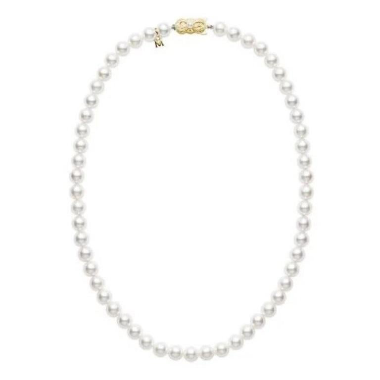 Mikimoto Akoya Cultured Pearl Strand 18k Yellow Gold Clasp Necklace U801181K For Sale at 1stDibs