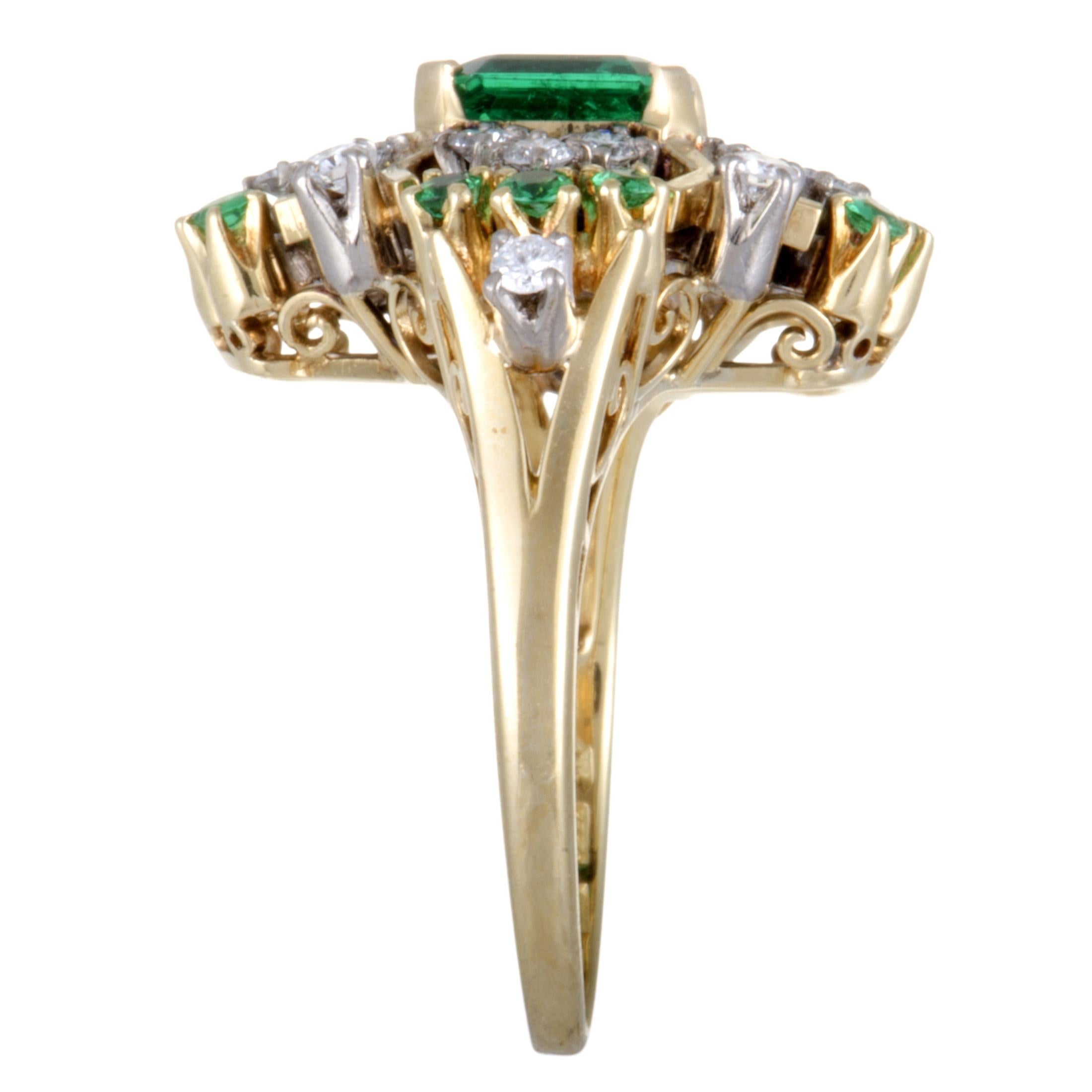 Mikimoto 18 Karat Yellow and White Gold Diamond and Emerald Rhomb Ring ...