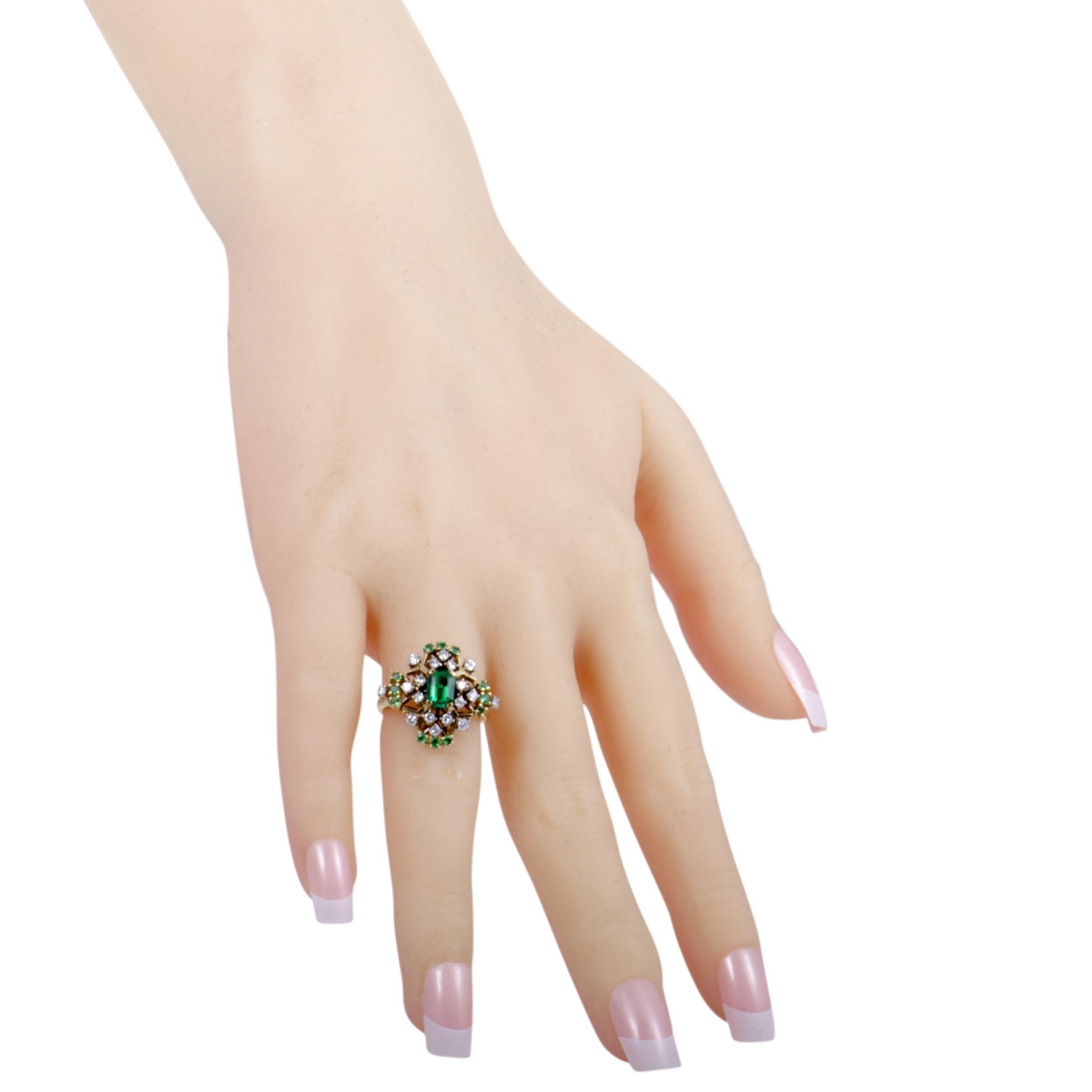Mikimoto 18 Karat Yellow and White Gold Diamond and Emerald Rhomb Ring ...