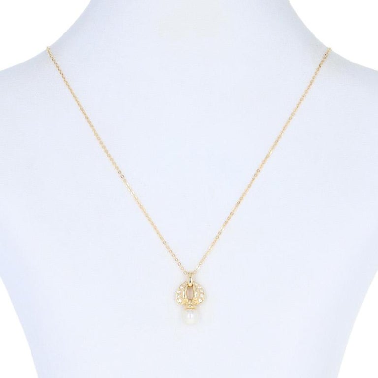 Mikimoto Akoya Pearl and Diamond Pendant Necklace, 18 Karat Yellow Gold For Sale at 1stDibs