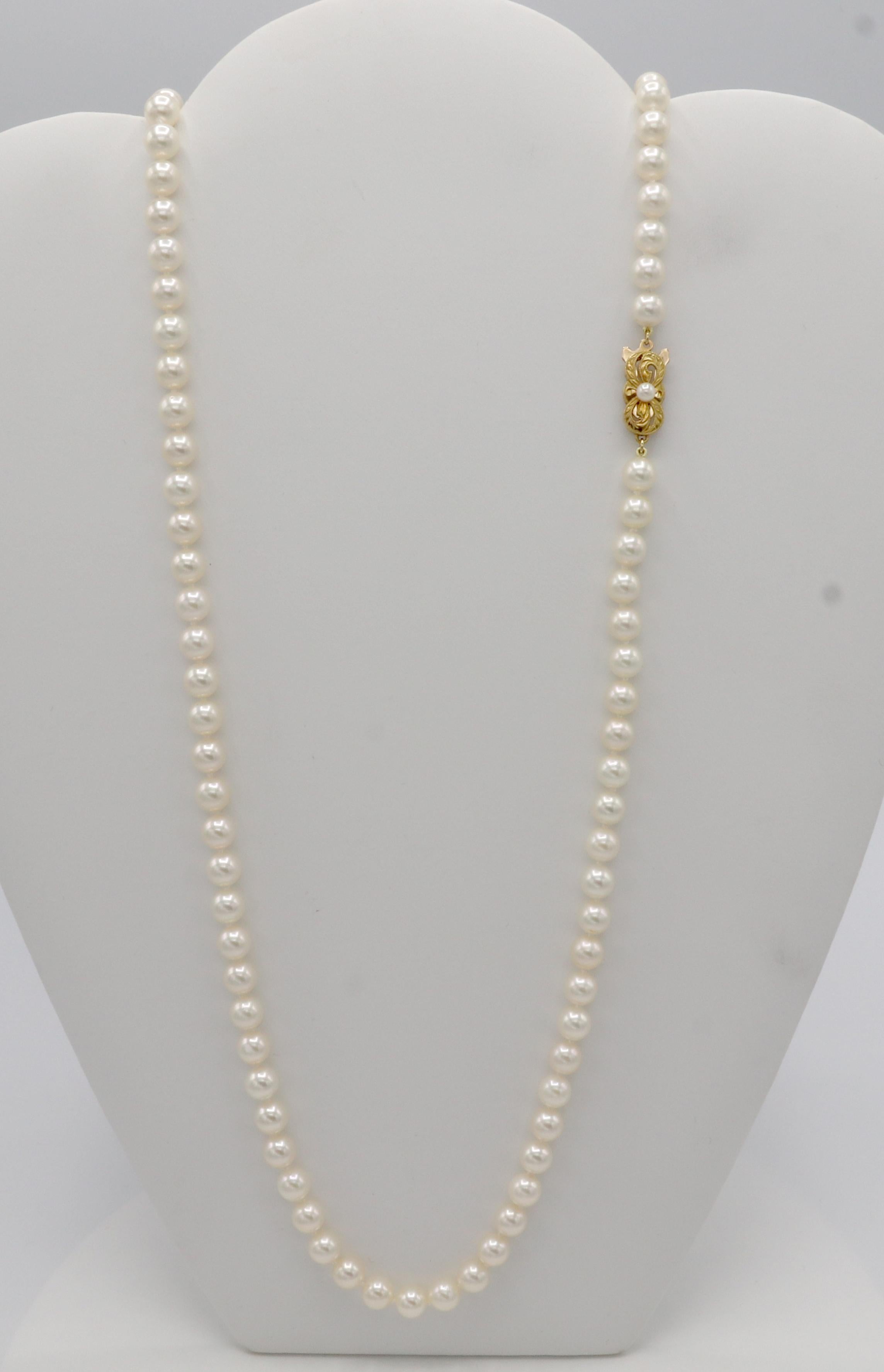 Mikimoto Akoya Cultured Pearl 18 Karat Yellow Gold Pearl Necklace For ...