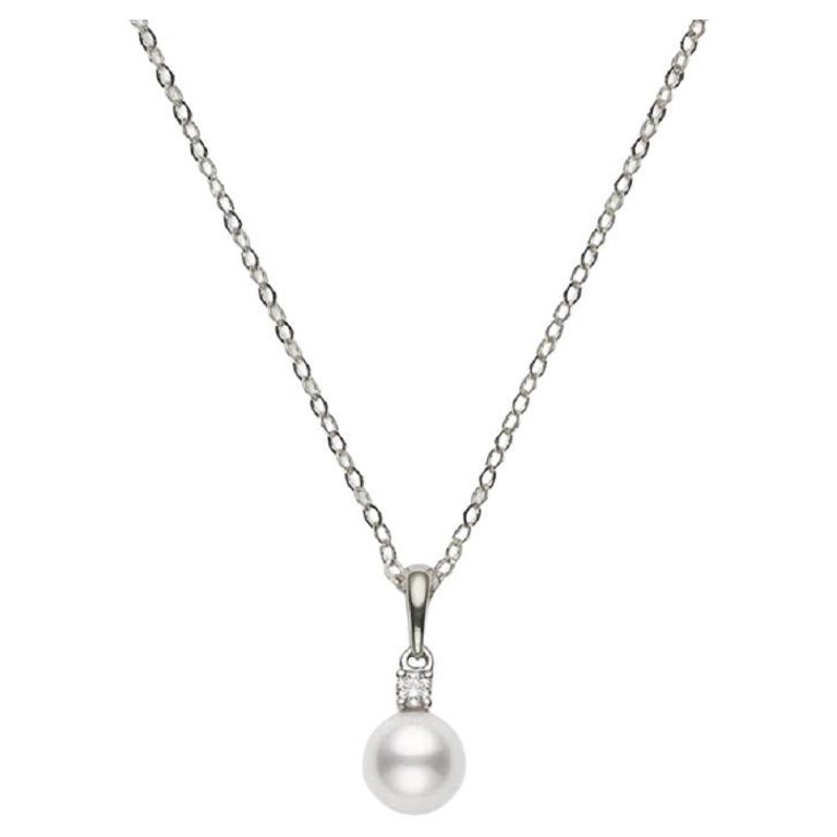 Mikimoto Akoya Cultured Pearl and Diamond in 18k White Gold Necklace PPS802DW For Sale at 1stDibs