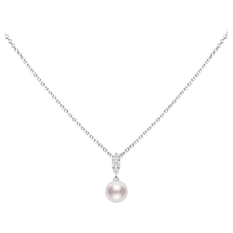 Mikimoto Akoya Cultured Pearl and Diamond Pendant in 18k White Gold MPA10382ADXW For Sale at 1stDibs