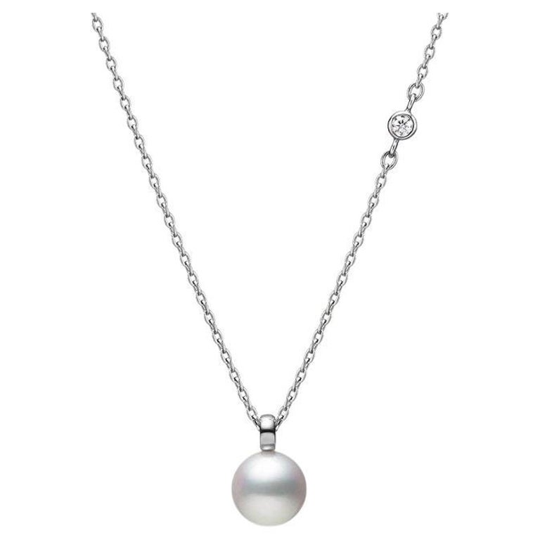 Mikimoto Akoya Cultured Pearl and Diamond Pendant in 18k White Gold MPQ10159ADXW For Sale at 1stDibs