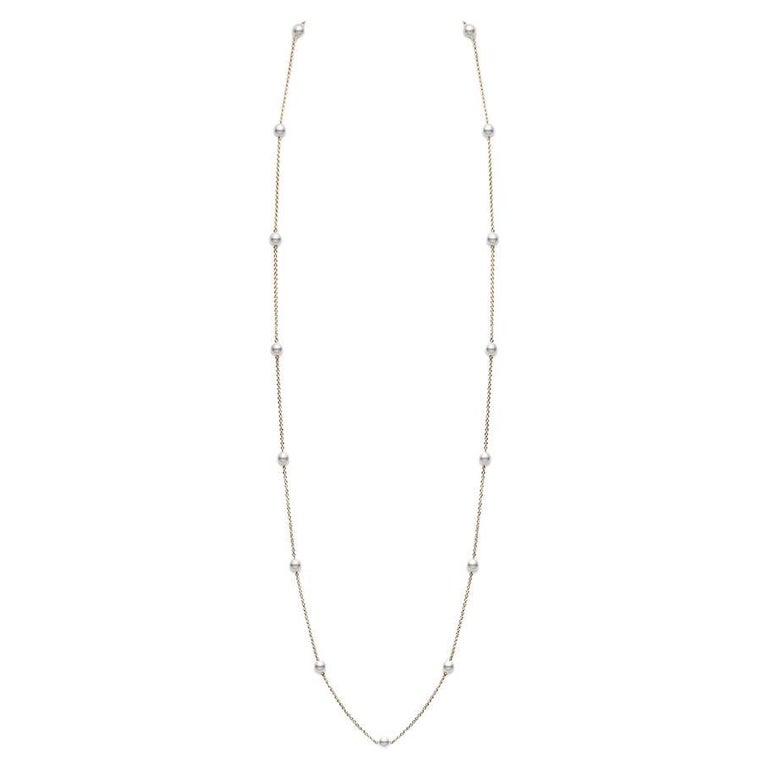Mikimoto Akoya Cultured Pearl Station Necklace in 18 Karat Yellow Gold PCL2k For Sale at 1stDibs