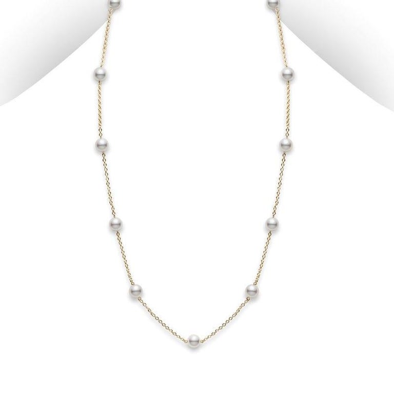 Mikimoto Akoya Cultured Pearl Station Necklace in 18k Yellow Gold PCQ158LK For Sale at 1stDibs