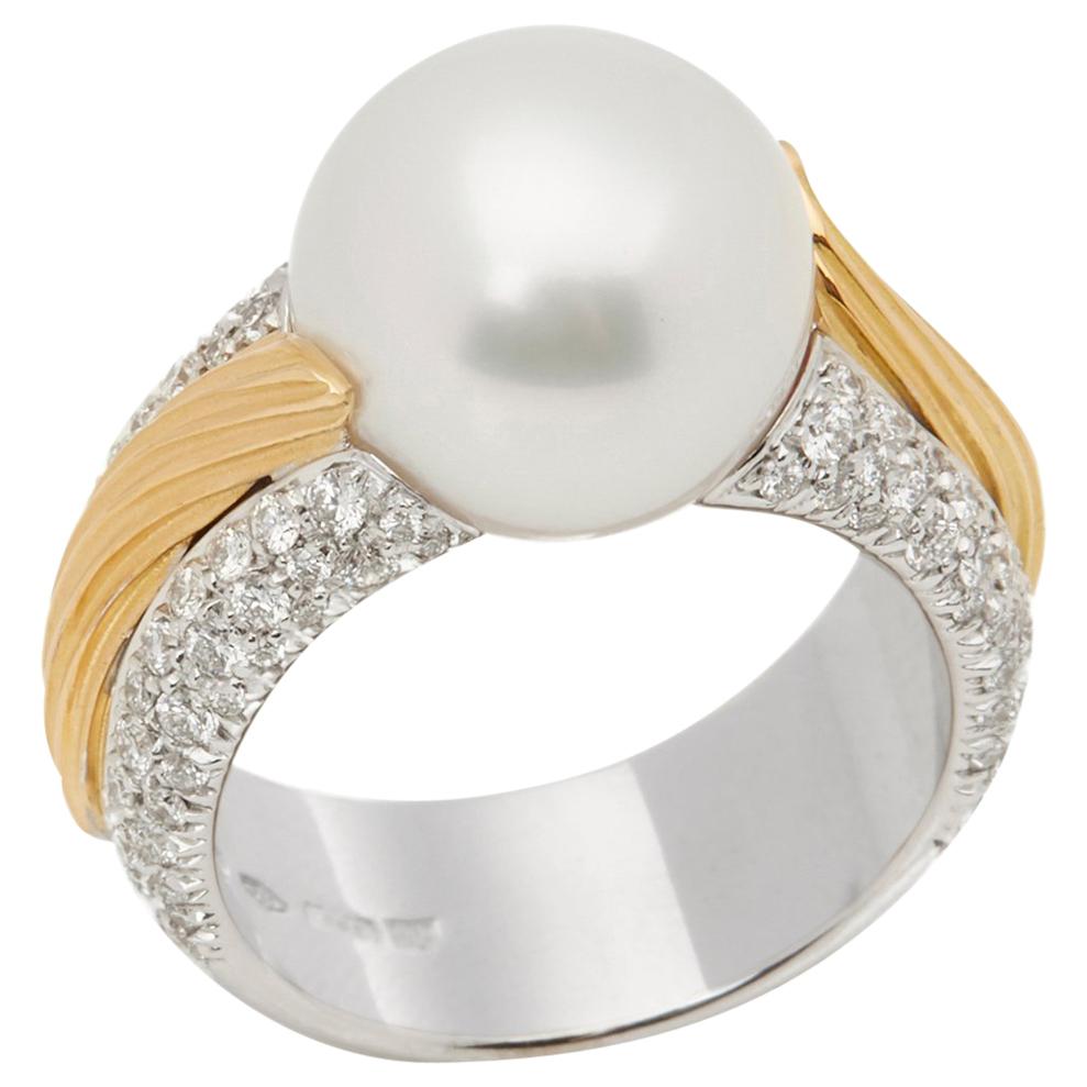 Mikimoto Akoya Pearl And Diamond 18ct White Gold Cocktail Ring For Sale ...
