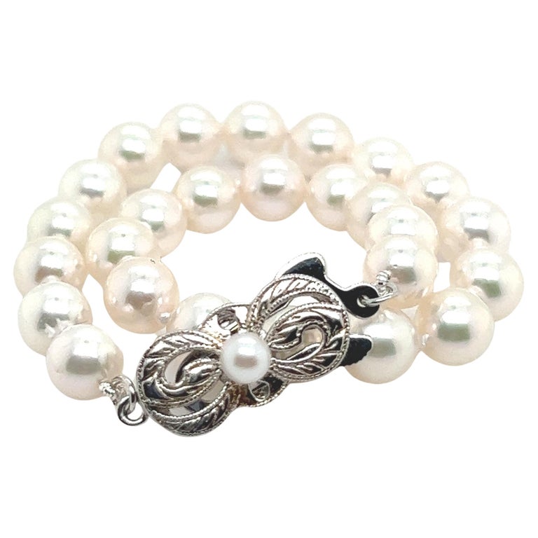 Mikimoto Authentic Estate Akoya Pearl Bracelet Silver Clasp For Sale at ...