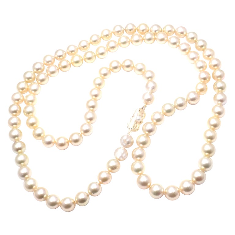 Mikimoto Cultured Akoya Golden Pearl Yellow Gold Necklace For Sale at 1stDibs