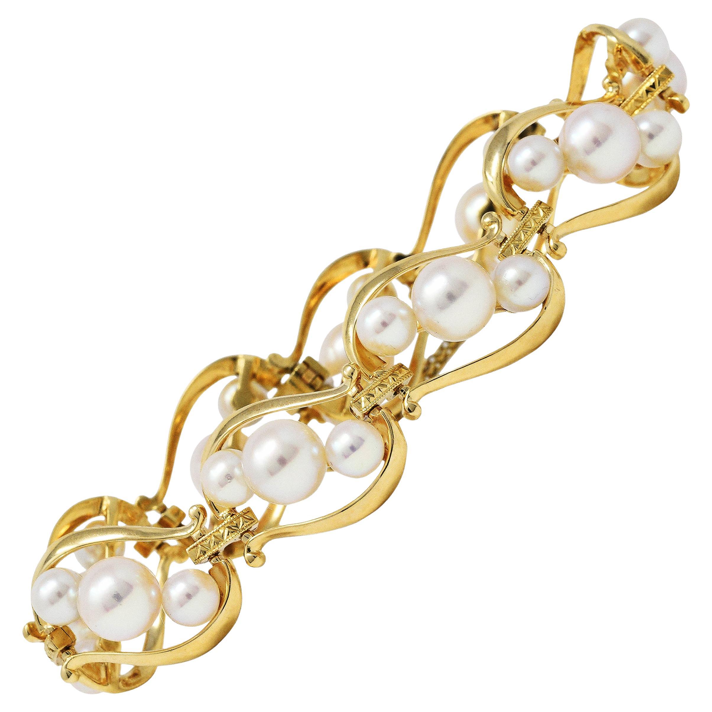 Cultured Pearl Yellow Gold Bracelet at 1stDibs