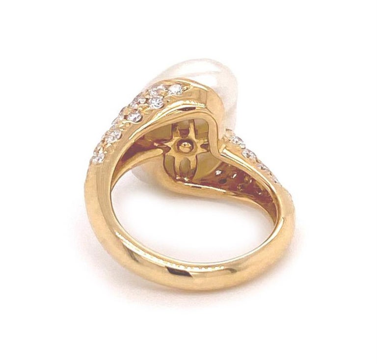 Mikimoto Diamond Akoya Pearl 18k Yellow Gold Ring For Sale at 1stDibs
