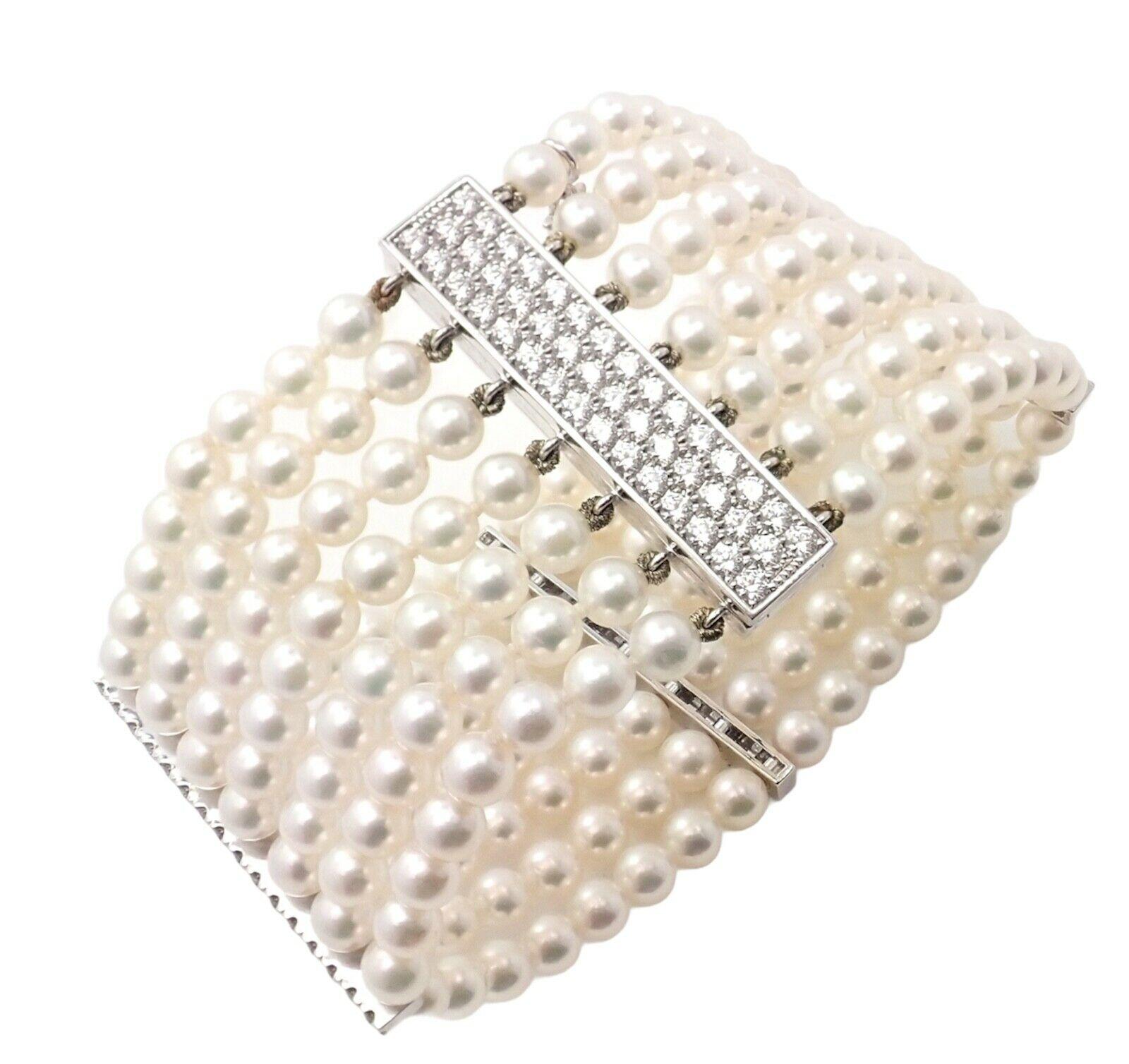 Mikimoto Diamond Eight Strand Pearl White Gold Bracelet and Necklace ...