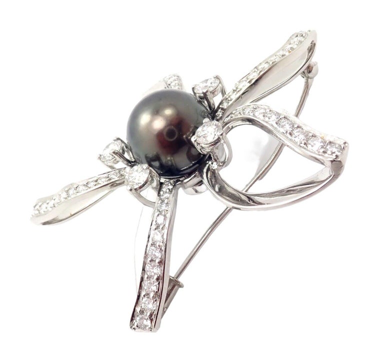 Mikimoto Diamond Large Tahitian Pearl Platinum Flower Brooch Pin For ...