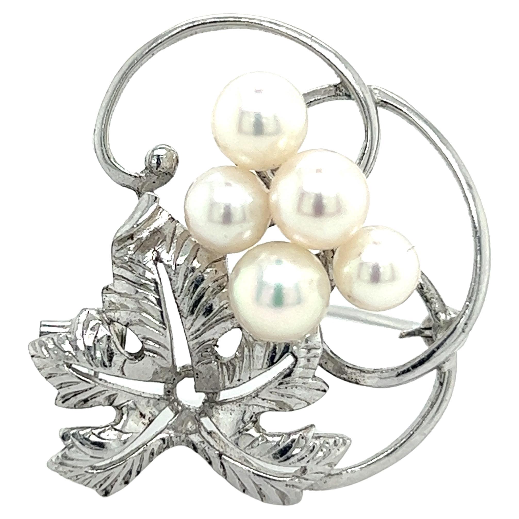 Mikimoto Estate Akoya Pearl Brooch Pin Sterling Silver 6.16 mm For Sale at 1stDibs