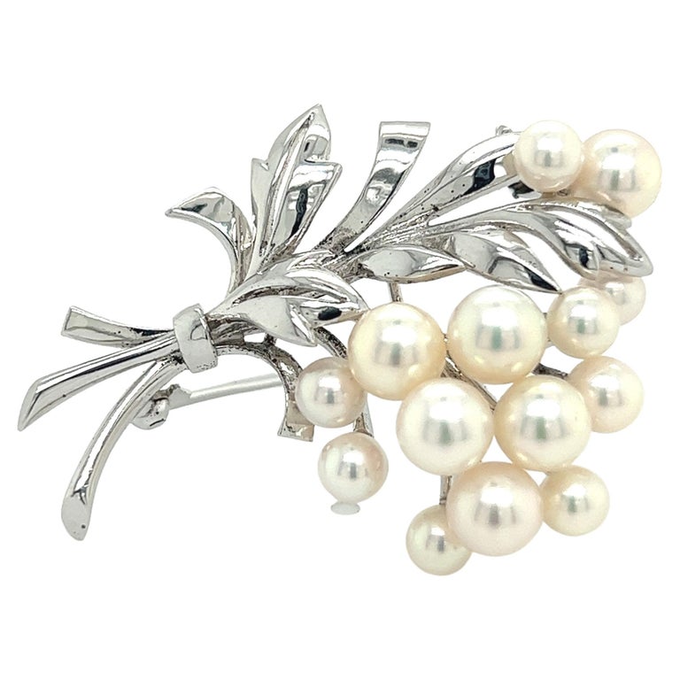 Mikimoto Estate Akoya Pearl Brooch Pin Sterling Silver at 1stDibs