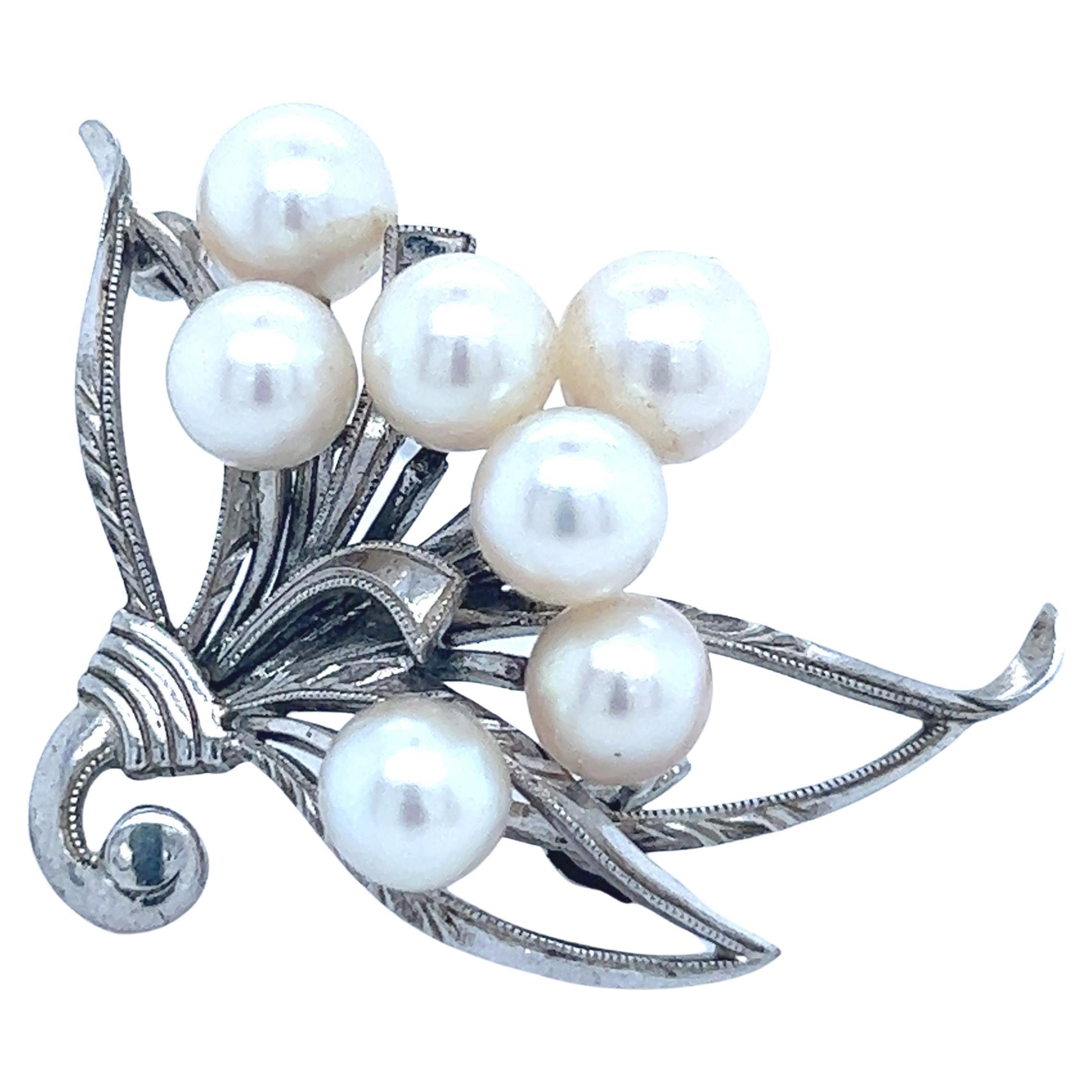 Mikimoto Estate Akoya Pearl Brooch Pin Sterling Silver 6.16 mm For Sale ...