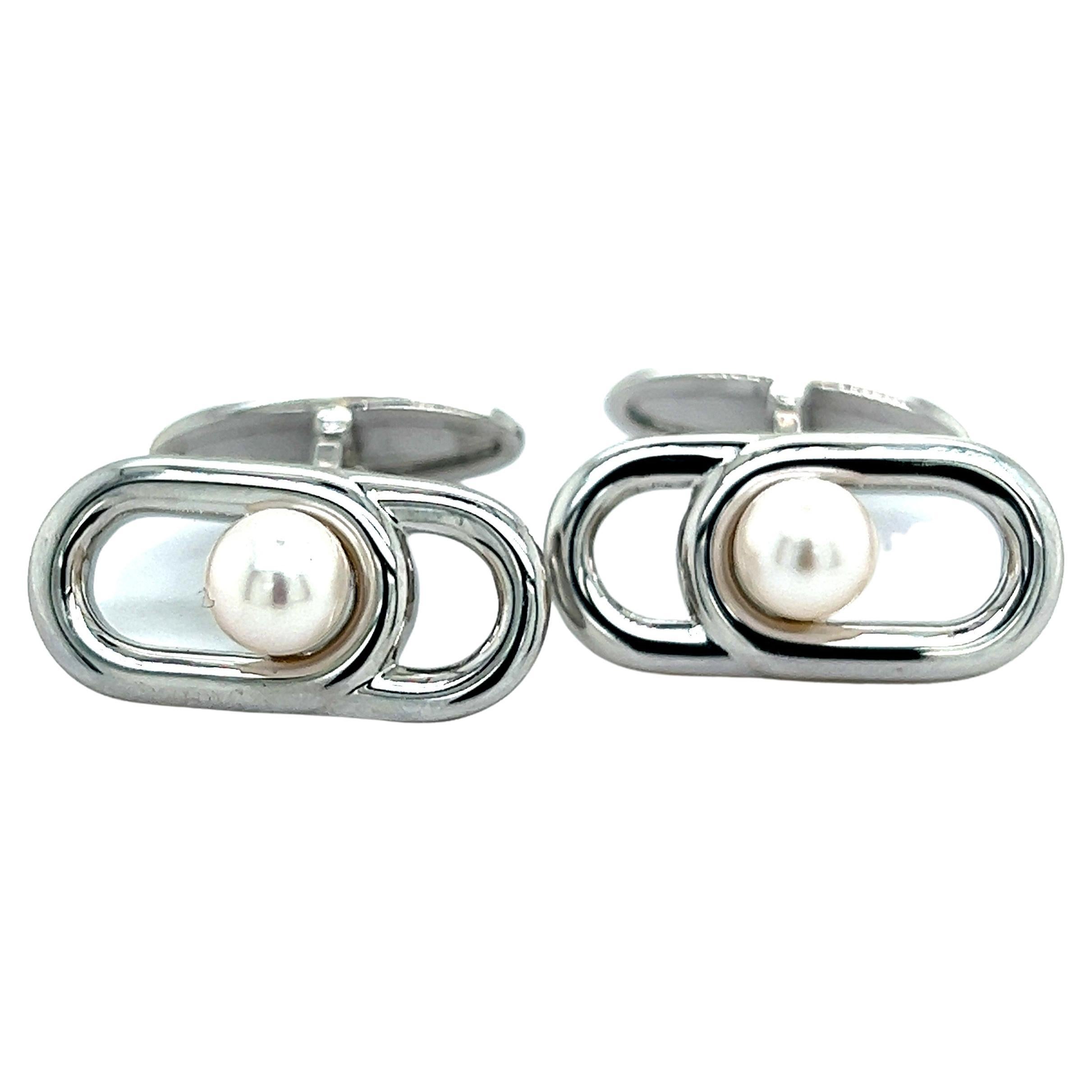 Mikimoto Estate Akoya Pearl Mens Cufflinks Sterling Silver For Sale at ...