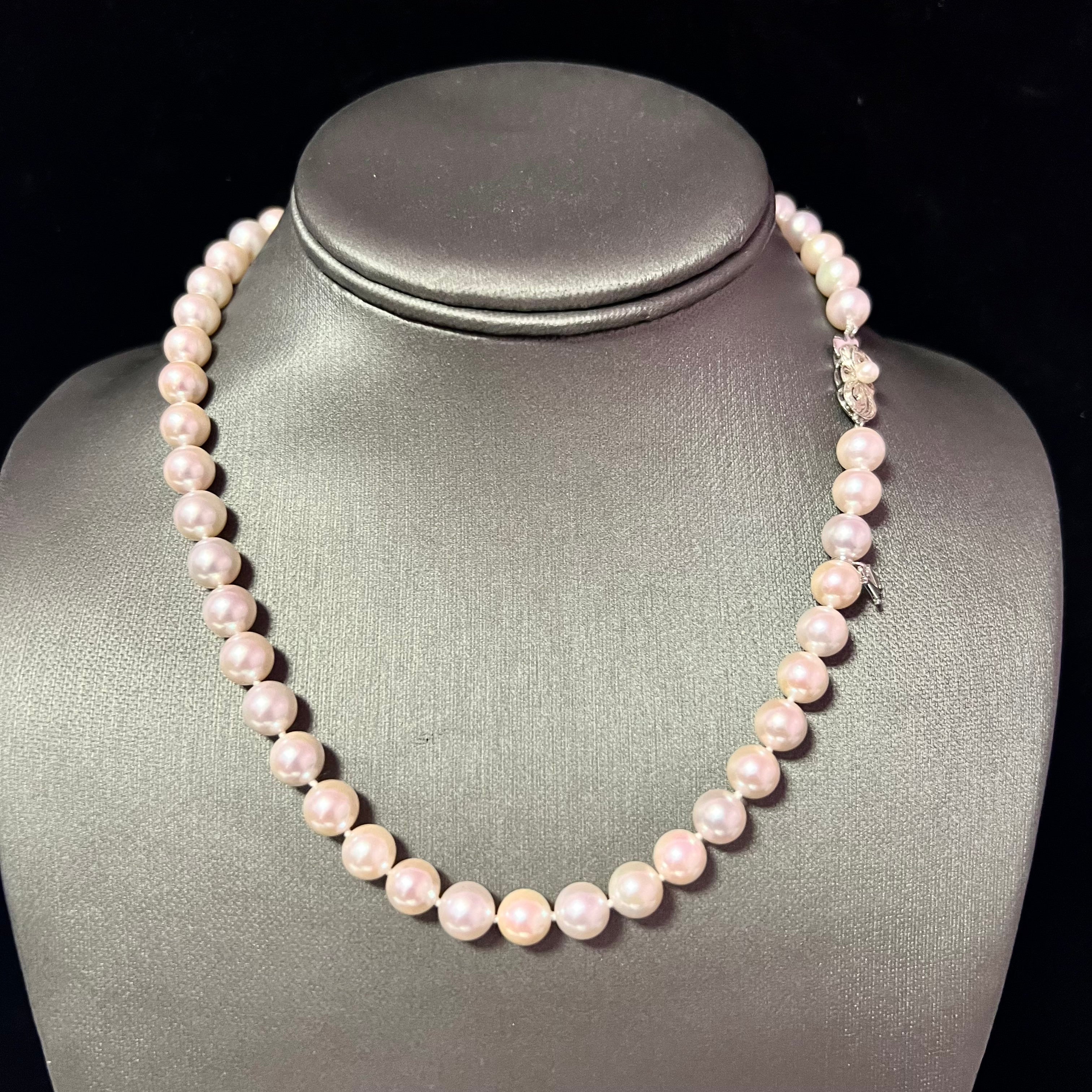 Mikimoto Estate Akoya Pearl Necklace 17" 18k Gold 8 mm Certified For Sale at 1stDibs