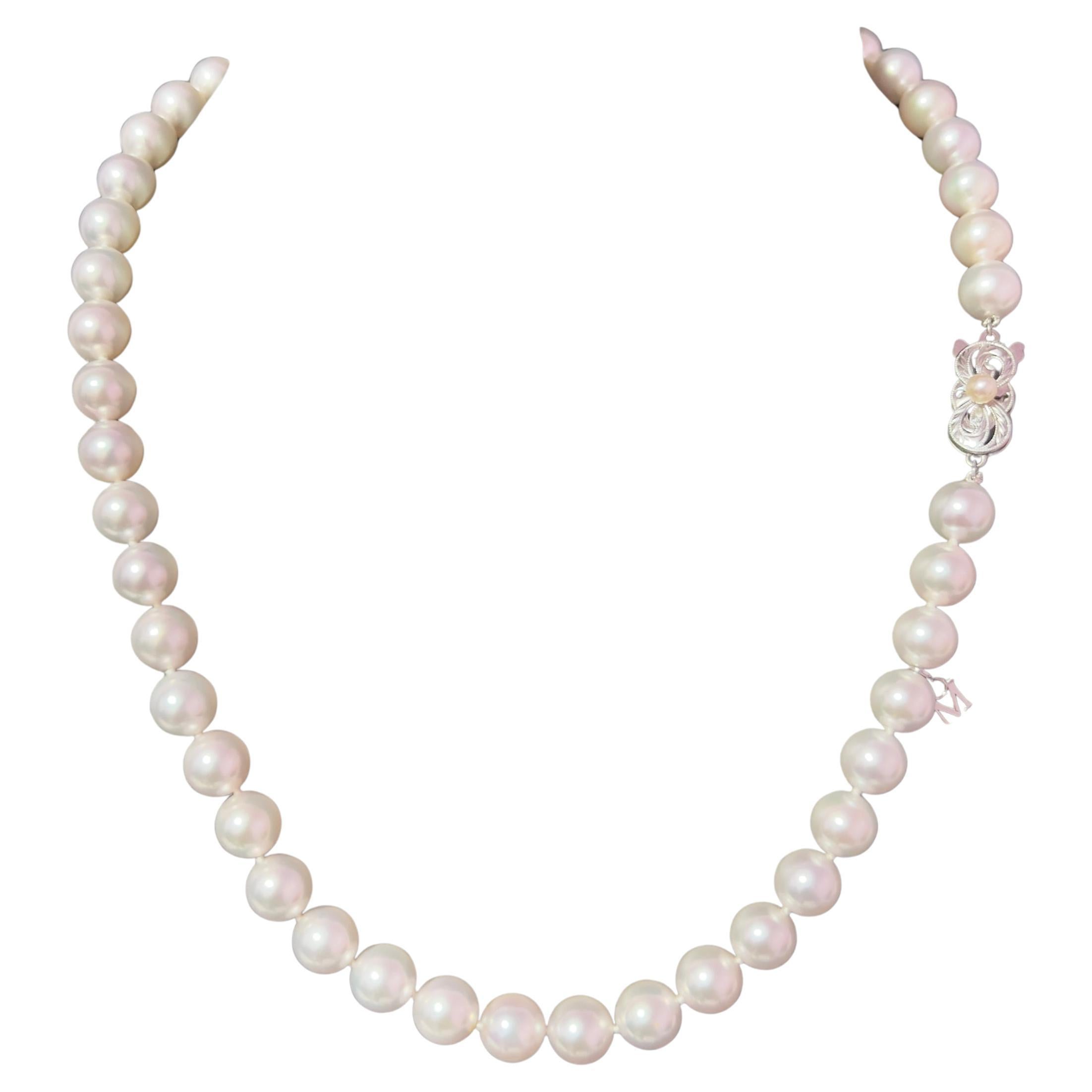 Mikimoto Estate Akoya Pearl Necklace 18k Gold Certified For Sale at ...