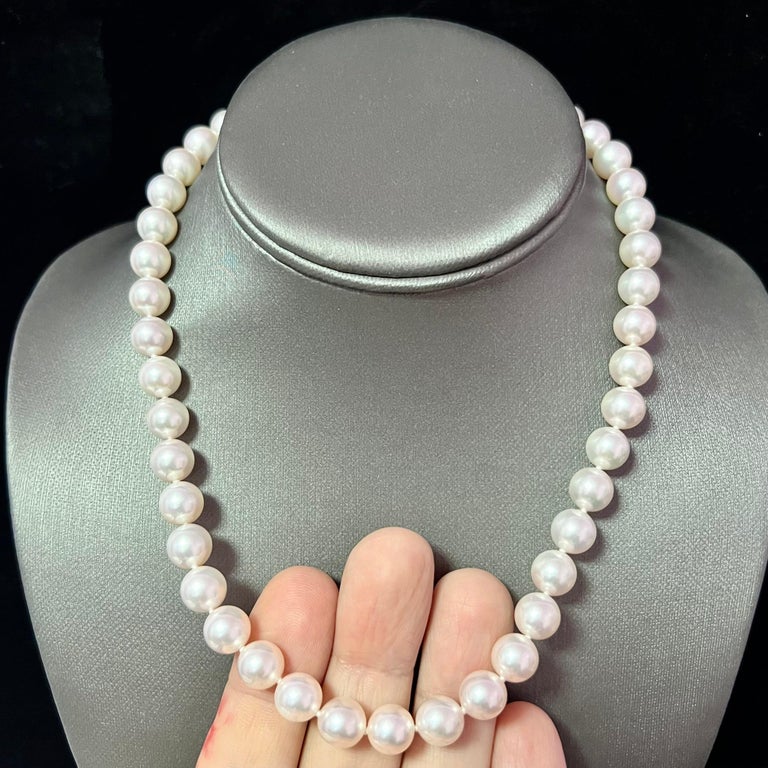 Mikimoto Estate Akoya Pearl Necklace 18k Gold 9.5 mm Certified M35435 For Sale at 1stDibs