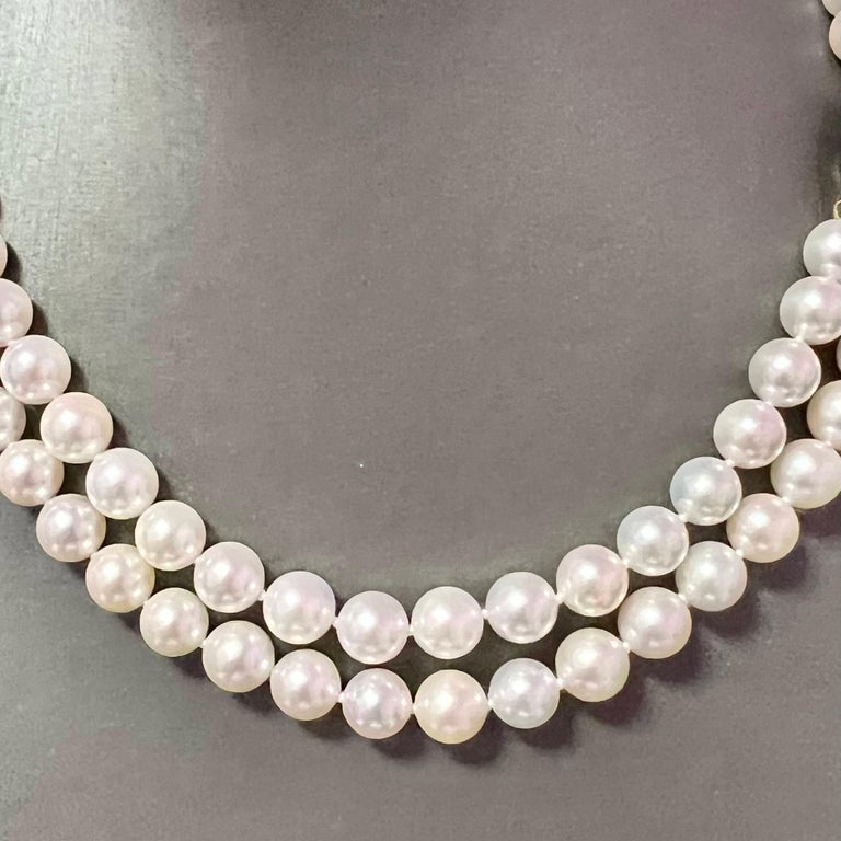 Mikimoto Estate Akoya Pearl Necklace 34" 18k Y Gold Certified For Sale at 1stDibs