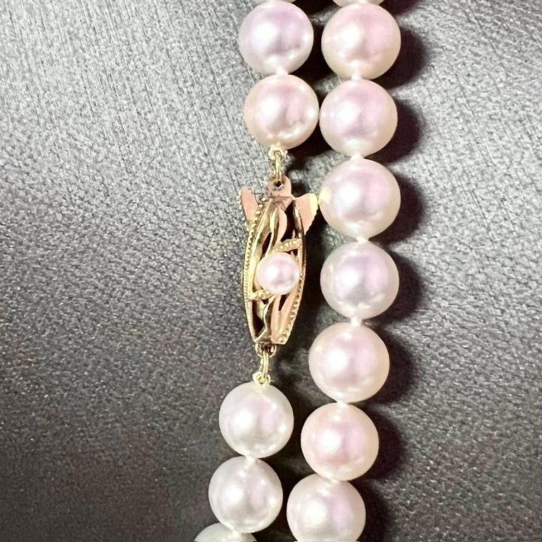 Mikimoto Estate Akoya Pearl Necklace 18k Y Gold Certified For Sale at 1stDibs