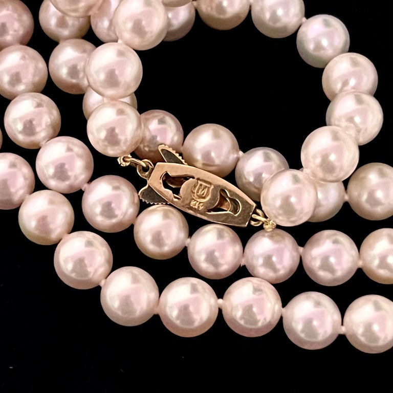 Mikimoto Estate Akoya Pearl Necklace 18k Y Gold Certified For Sale at 1stDibs