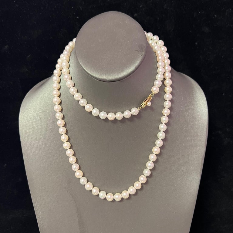 Mikimoto Estate Akoya Pearl Necklace 18k Y Gold Certified For Sale at 1stDibs