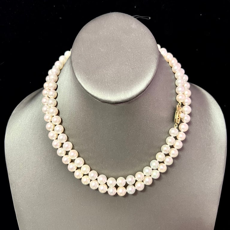 Mikimoto Estate Akoya Pearl Necklace 18k Y Gold Certified For Sale at 1stDibs