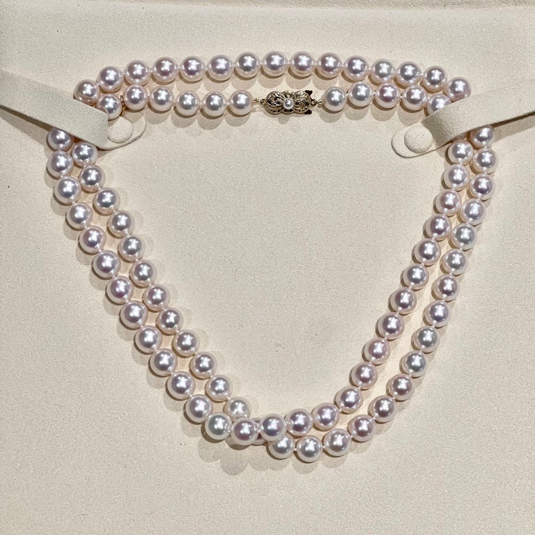 Mikimoto Estate Akoya Pearl Necklace 18k Gold Certified For Sale at 1stDibs