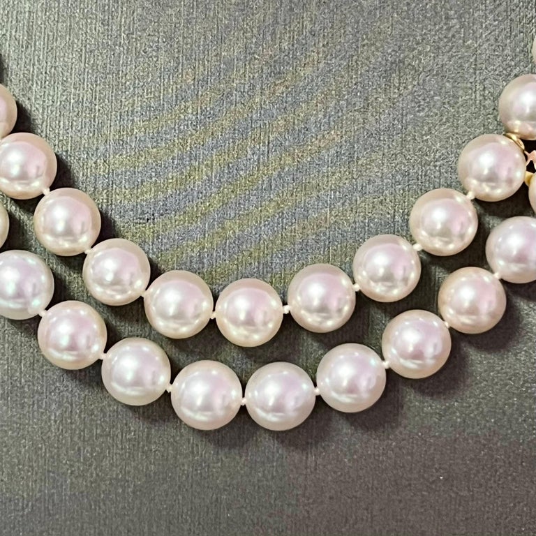 Mikimoto Estate Akoya Pearl Necklace 18k Gold Certified For Sale at 1stDibs