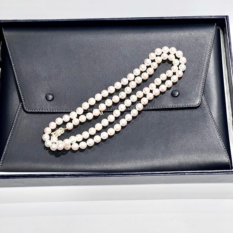 Mikimoto Estate Akoya Pearl Necklace 18k Gold Certified For Sale at 1stDibs