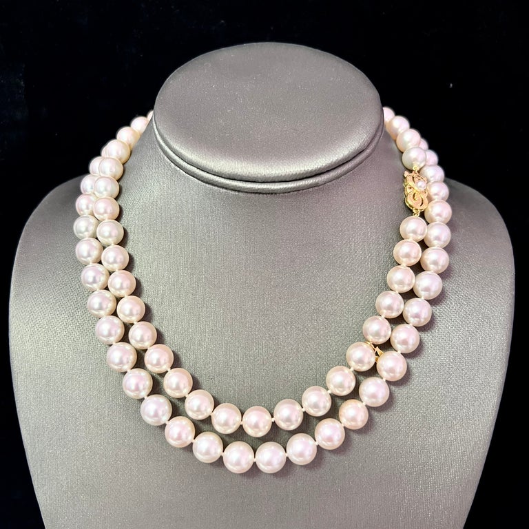 Mikimoto Estate Akoya Pearl Necklace 18k Gold Certified For Sale at 1stDibs