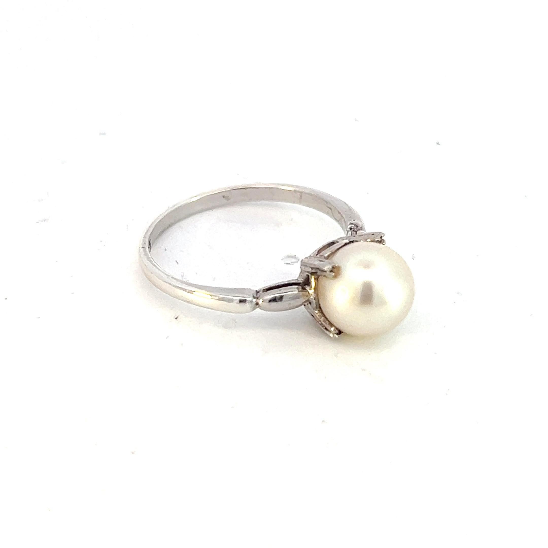 Mikimoto Estate Akoya Pearl Ring 6.5 Silver 7.80 mm For Sale at 1stDibs
