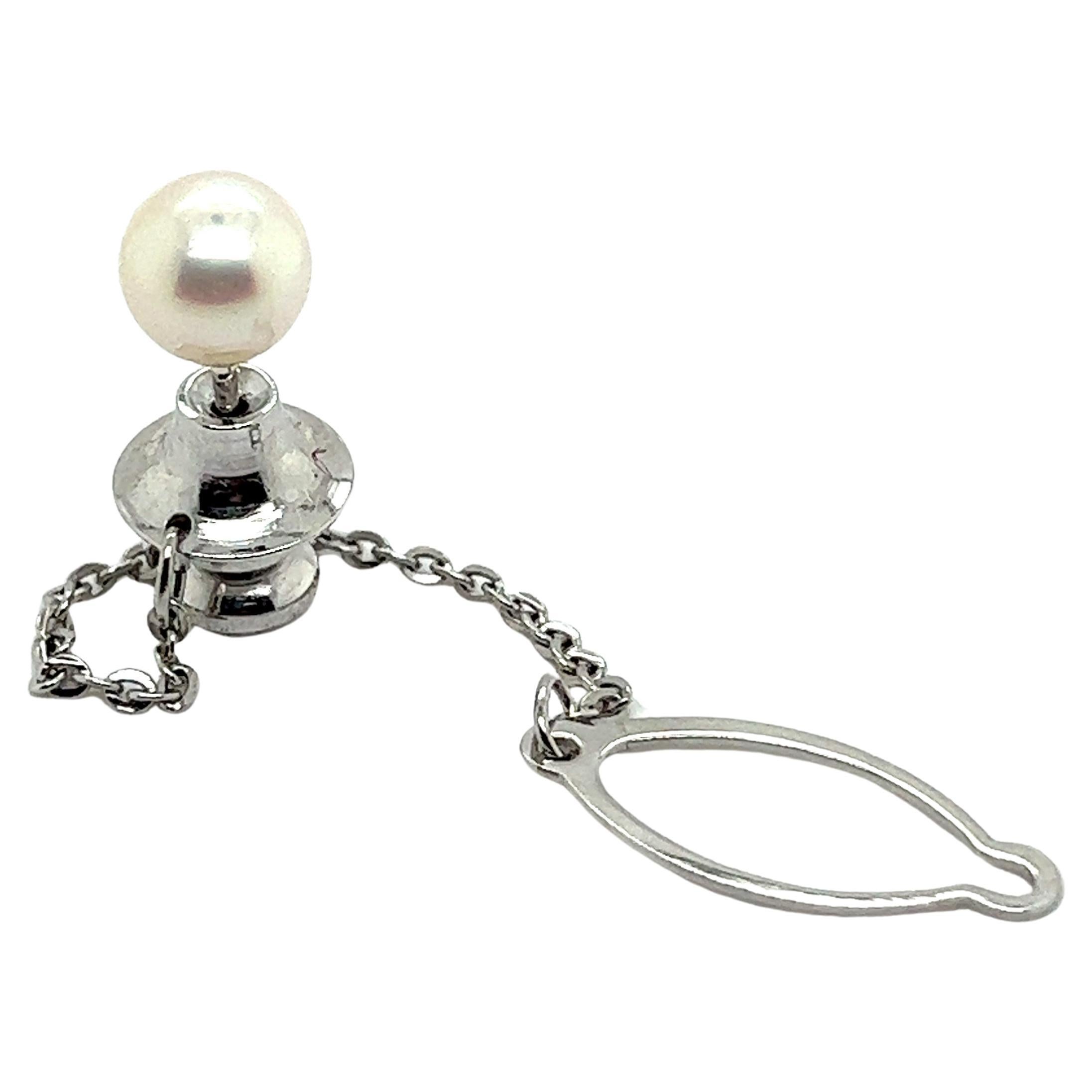 Mikimoto Estate Akoya Pearl Tie Pin Silver 6.85 mm For Sale at 1stDibs