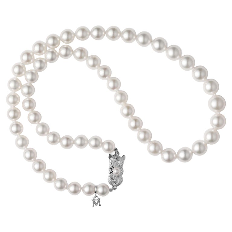 Mikimoto Graduated Akoya Cultured Pearl Strand Necklace 18K For Sale at 1stDibs