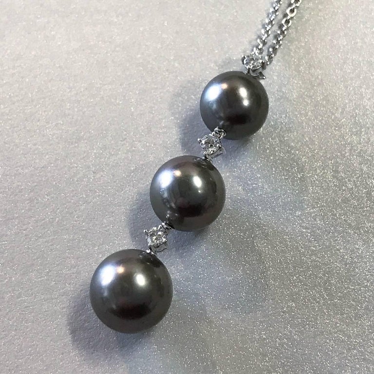 Mikimoto Japanese Akoya Cultured Black Pearl and Diamond Pendant/Necklace at 1stDibs