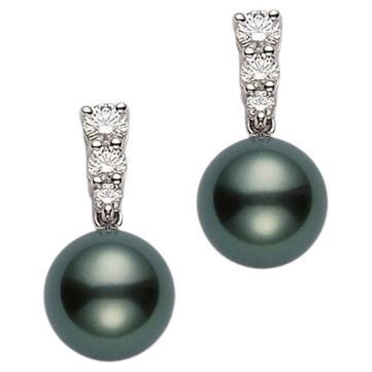 Mikimoto Morning Dew Black South Sea Pearl and Diamond Earrings ...