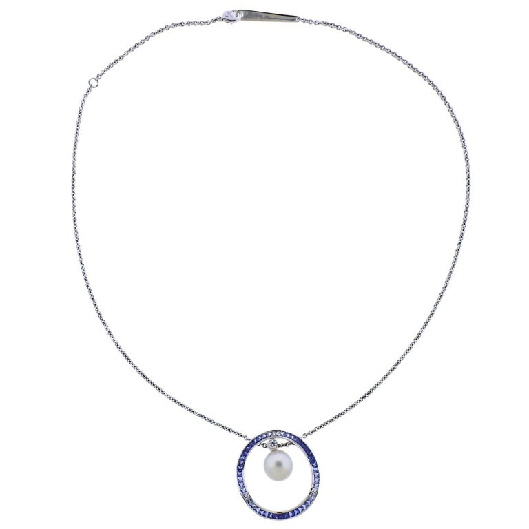 Mikimoto Ocean Gold Diamond Sapphire Pearl Pendant Necklace at 1stDibs