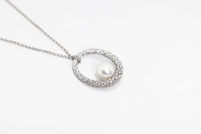 Mikimoto Pearl and Diamond Pendant with 18 Carat White Gold Chain at ...