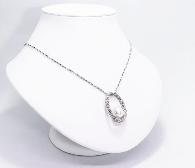Mikimoto Pearl and Diamond Pendant with 18 Carat White Gold Chain at ...