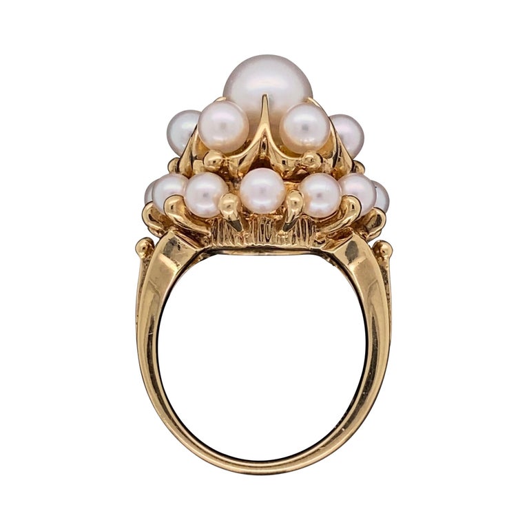 Mikimoto Pearl Cluster Gold Ring Estate Fine Jewelry at 1stDibs ...