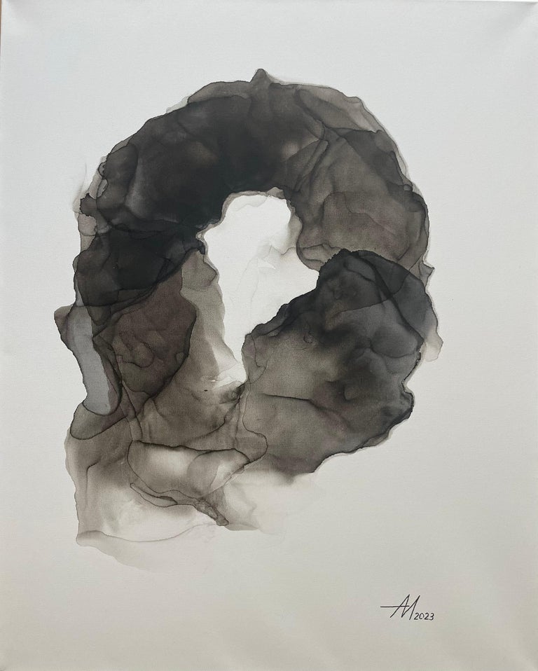 Mila Akopova - Untitled - abstract painting, made in black, grey color ...
