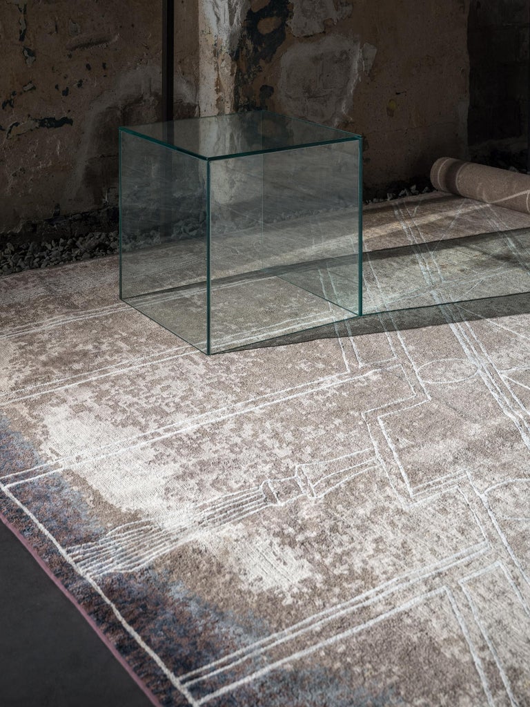 Milano Khaki - Geometric Designer Hand Knotted Wool Silk Rug For Sale ...