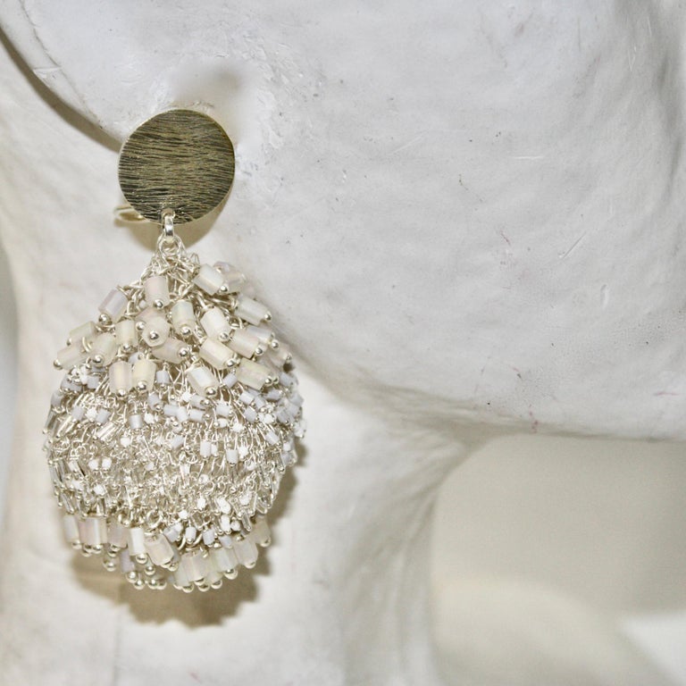 Milena Zu White Swarovski Beaded Earrings For Sale at 1stDibs
