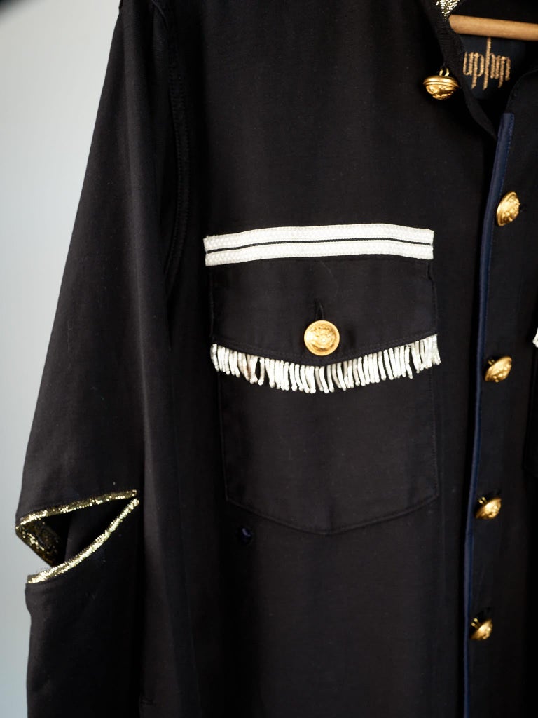 Military Army Jacket Black Antique Silver Fringe Gold Braids Gold ...