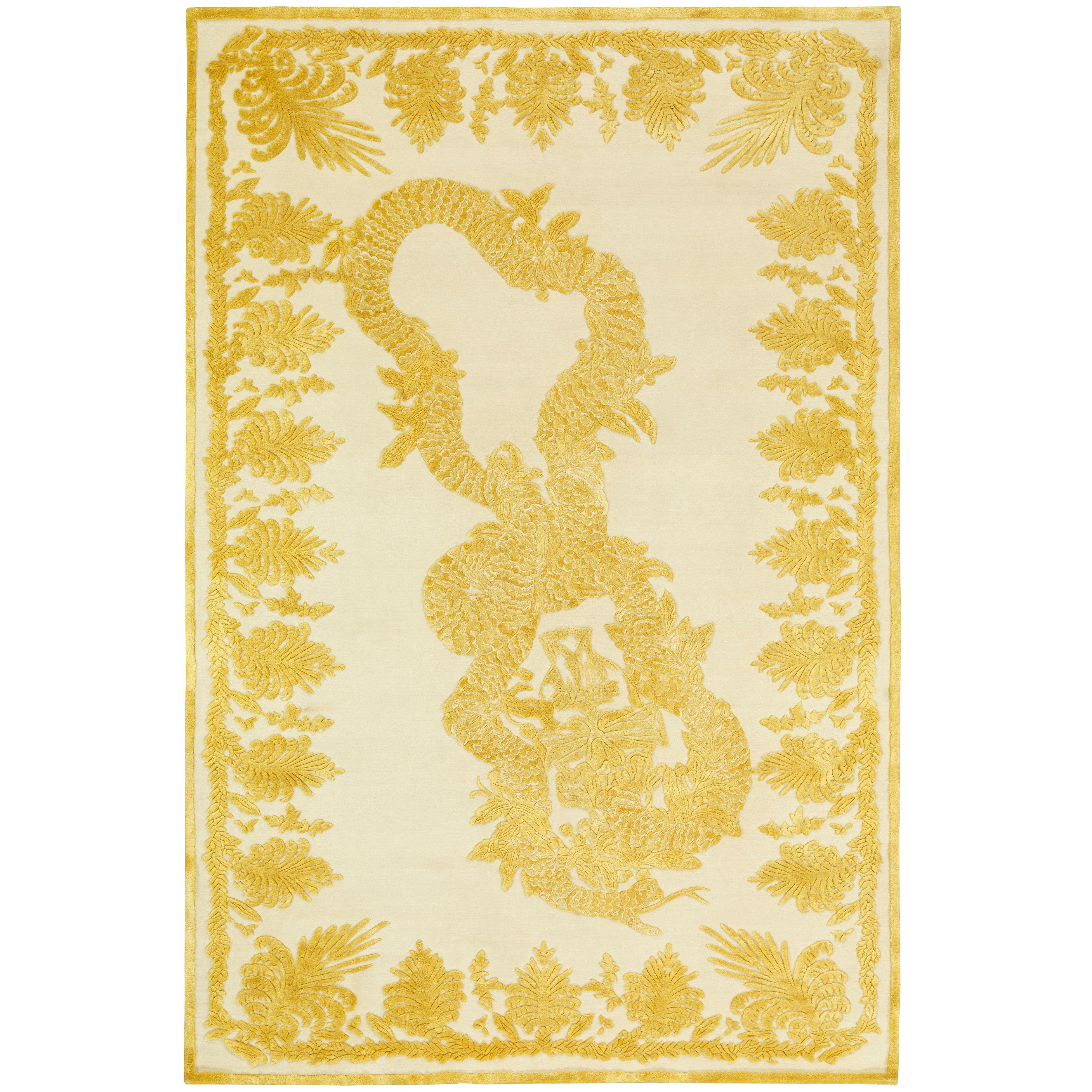 Military Brocade Ivory Hand-Knotted 10x8 Rug in Wool and Silk by ...