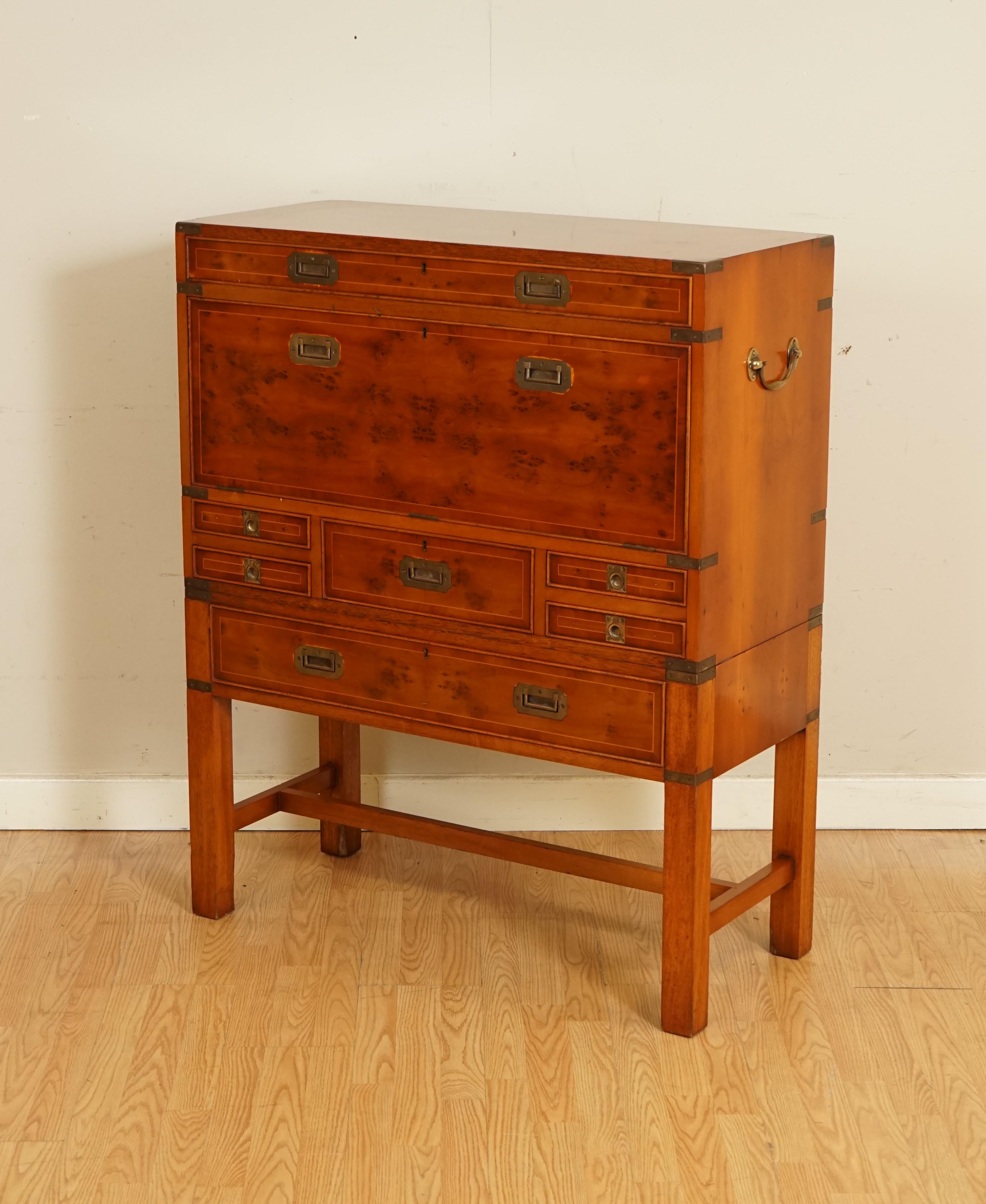 Military Campaign Chest Bereau Desk with Chest of Drawers Burr Yew Wood ...