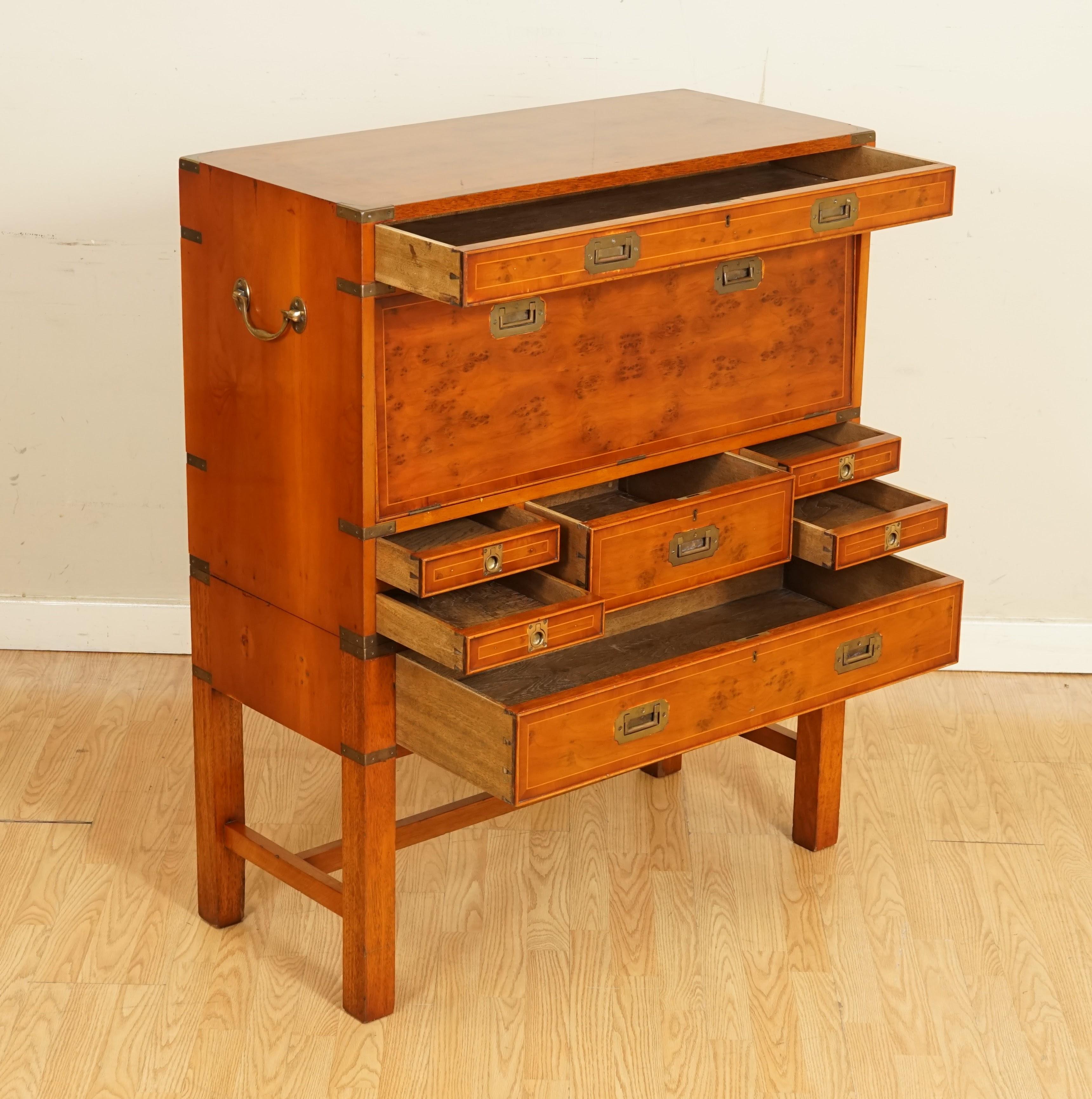 Military Campaign Chest Bereau Desk with Chest of Drawers Burr Yew Wood ...
