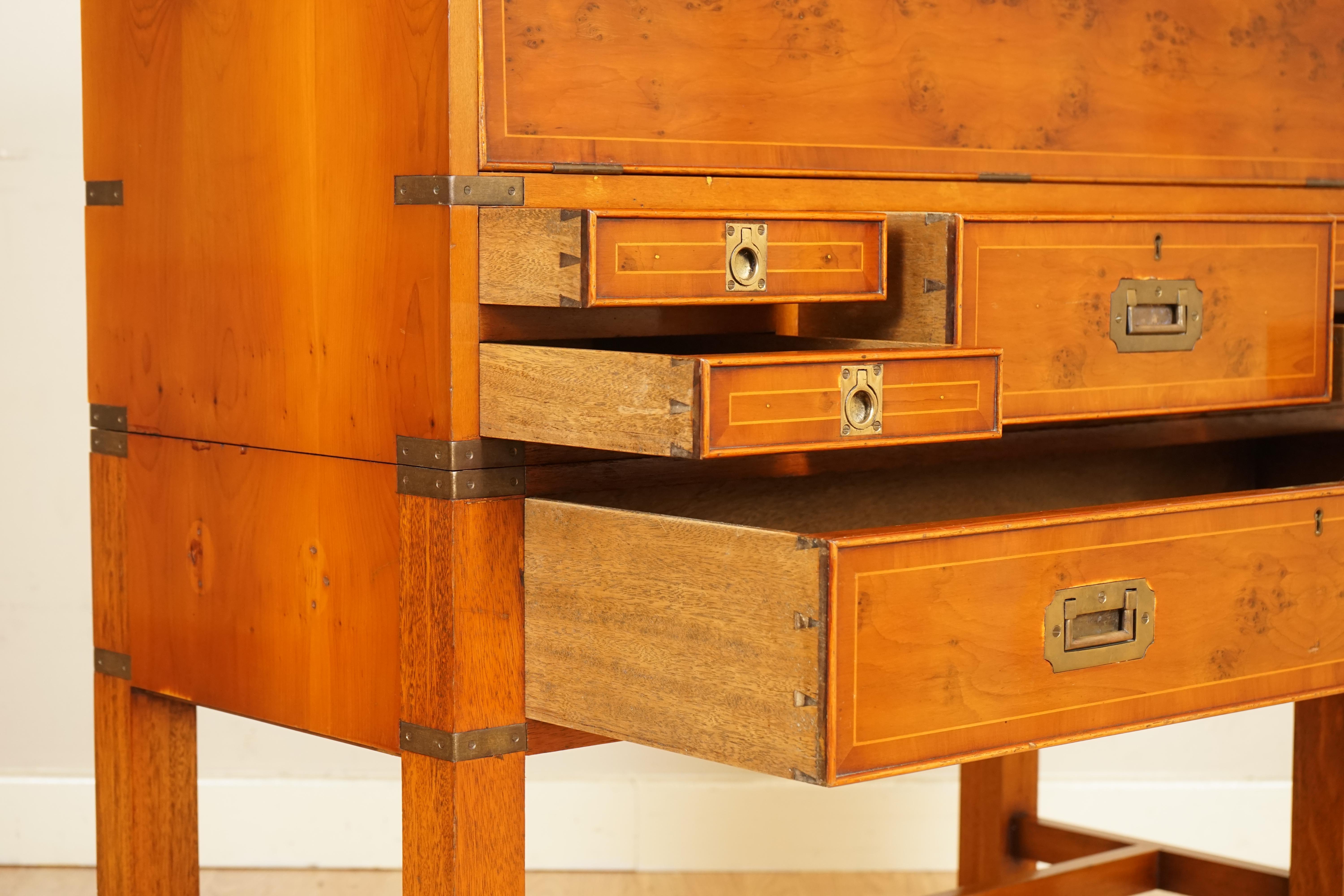 Military Campaign Chest Bereau Desk with Chest of Drawers Burr Yew Wood ...